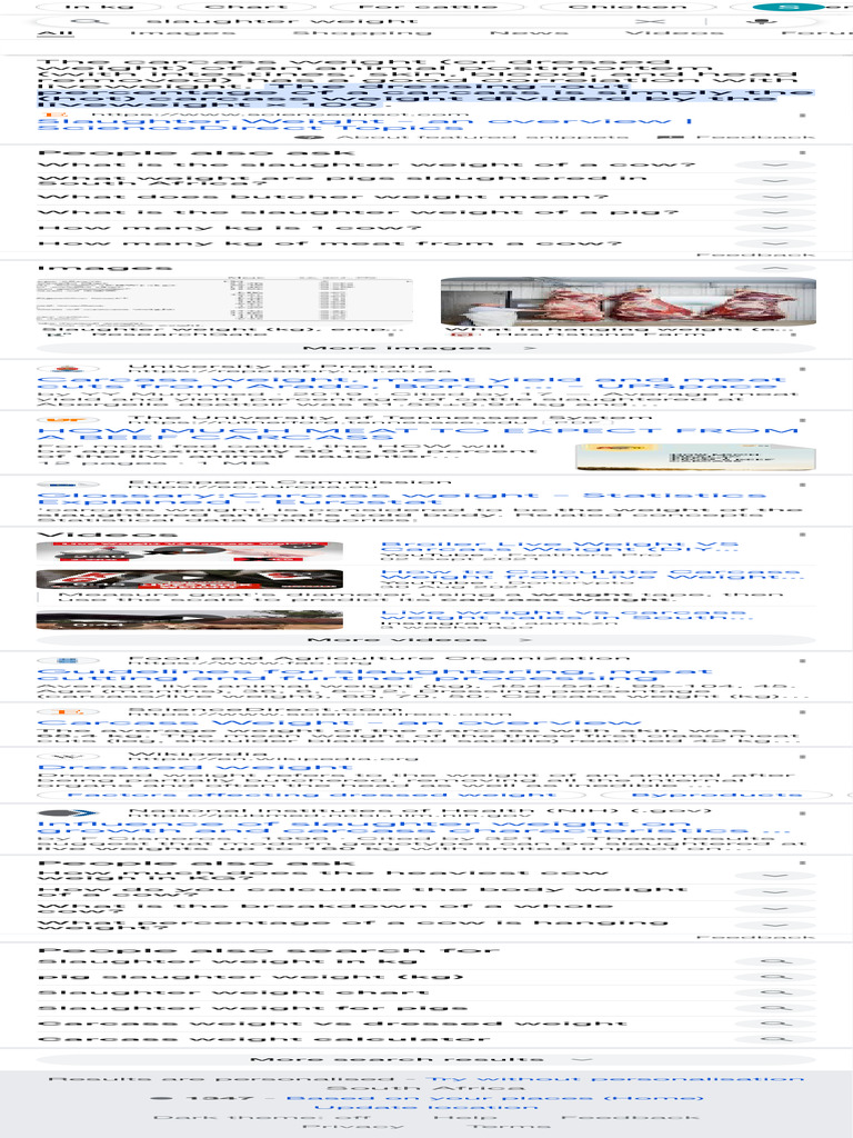 Slaughter Weight - Google Search | PDF | Animal Slaughter | Meat