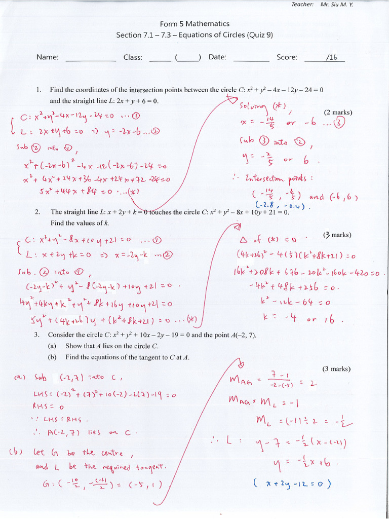 Form 5 Maths - Quiz 9 Section 7.1 - 7.3 (Solution) | PDF