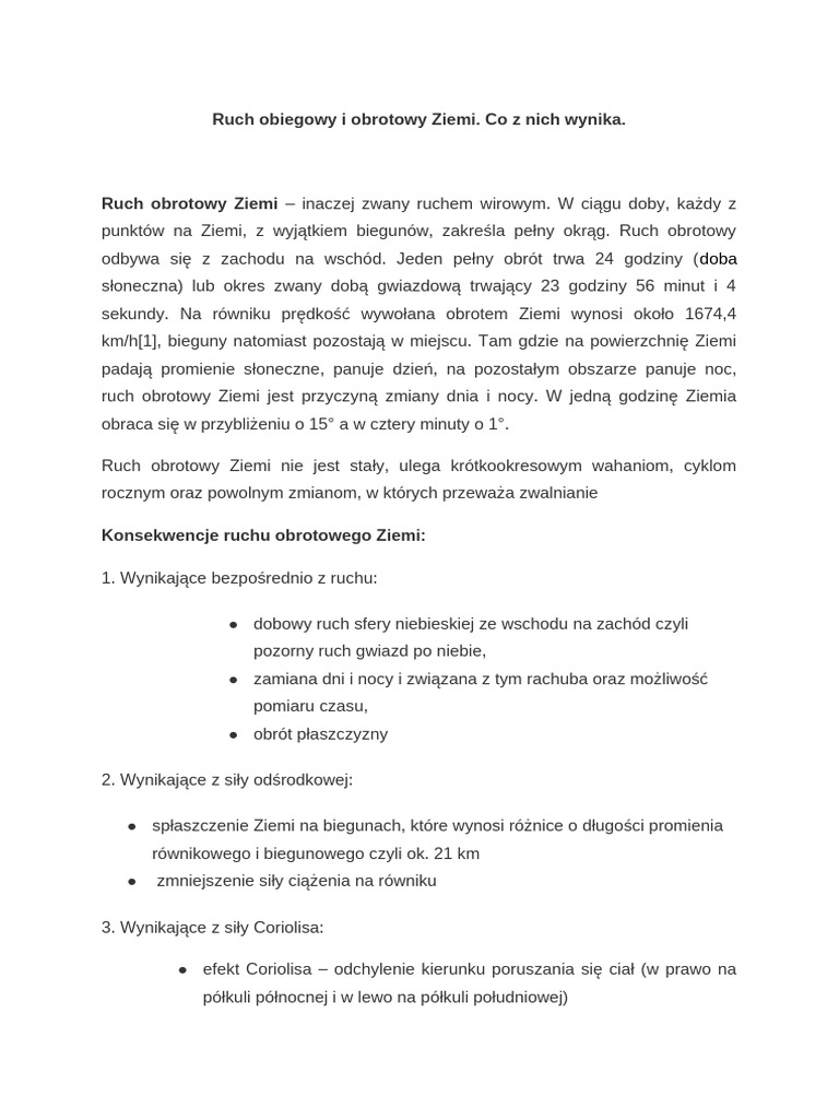 Ruch Obiegowy I Obrotowy Ziemi | PDF