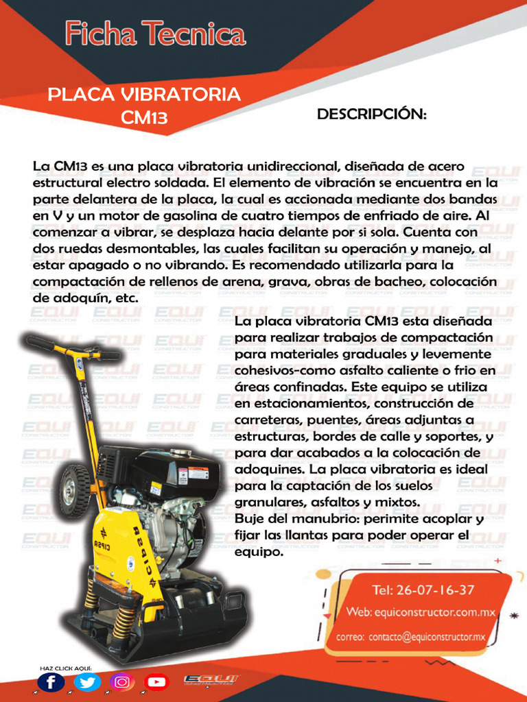 Ficha Tecnica Placa Vibratoria CM13 | PDF