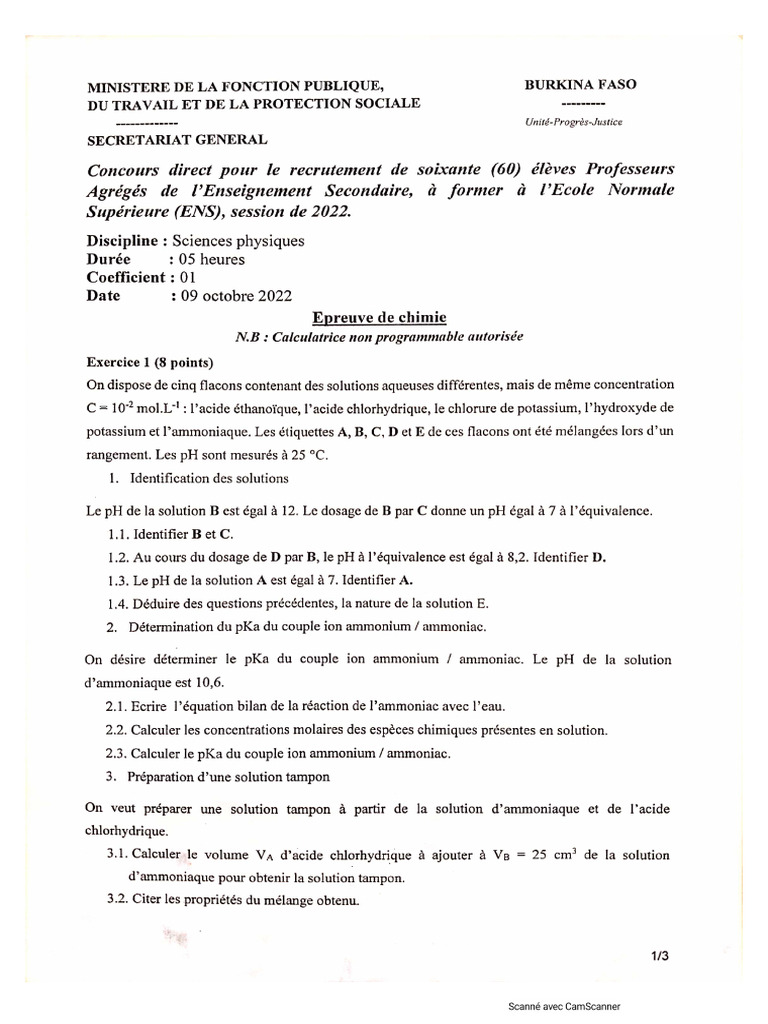 Sujet Agrégé Chimie Direct 2022 | PDF