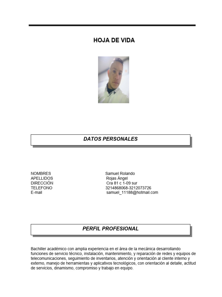 HV Samuel Rojas | PDF | Internet | Soporte técnico