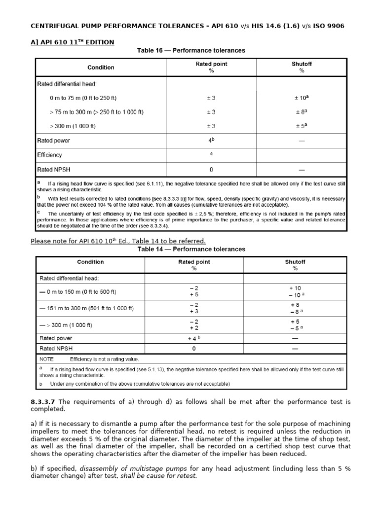 Centrifugal Pump Tolerances Comparison | PDF | Engineering Tolerance | Pump