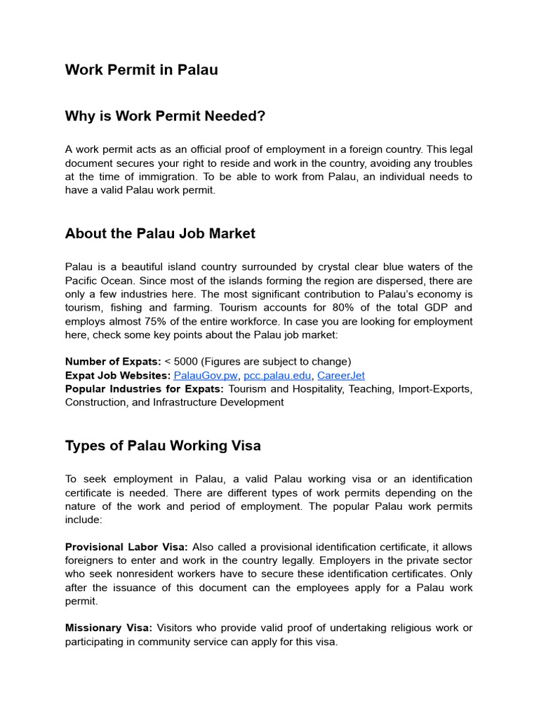 Palau Work Permit Guide for Expats | PDF | Economies