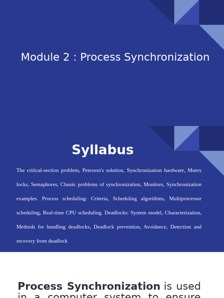 Module 2: Process Synchronization | PDF | Scheduling (Computing ...