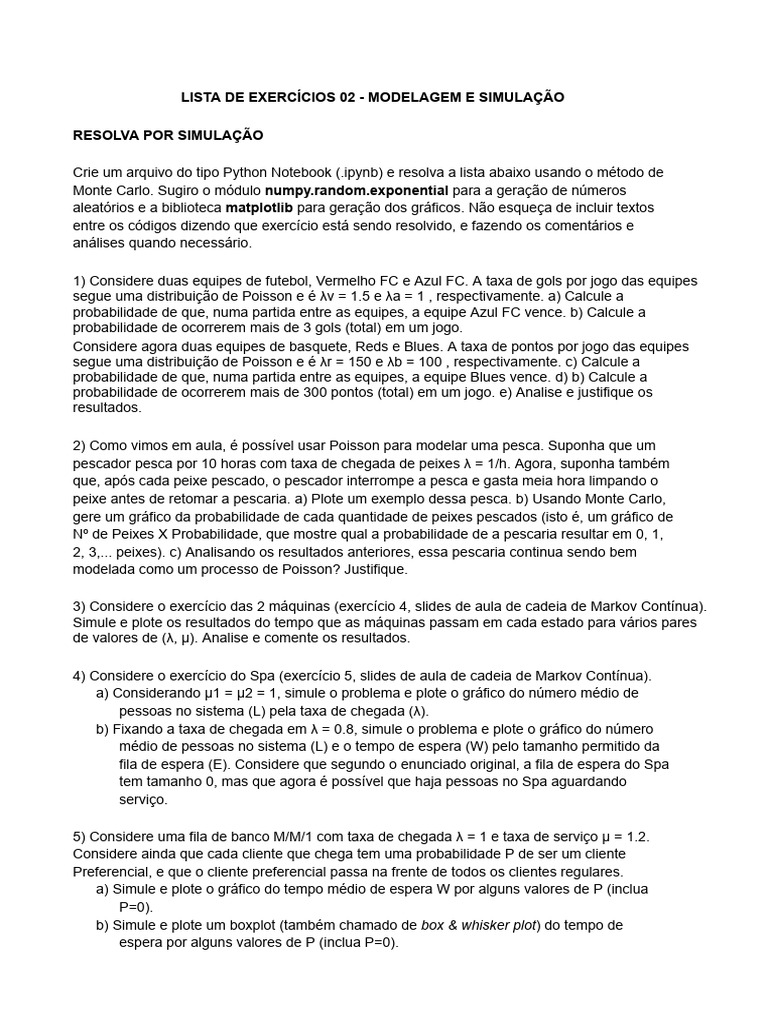 Lista 02 Code - ModelSim 2024 | PDF | Método de Monte Carlo | Cadeia de ...