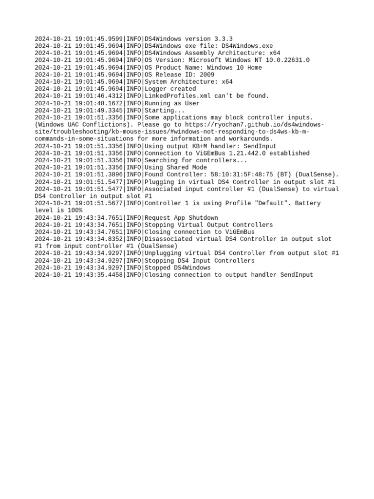 Ds4windows Log 20241021.0 | PDF