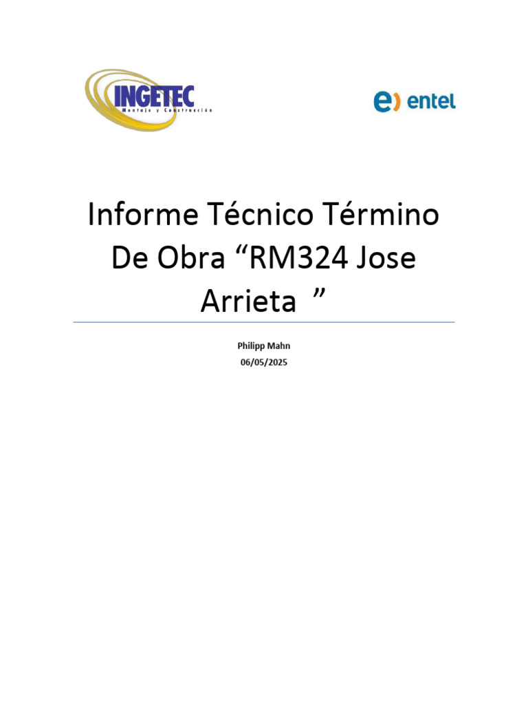 Informe Término de Obra RM324 | PDF