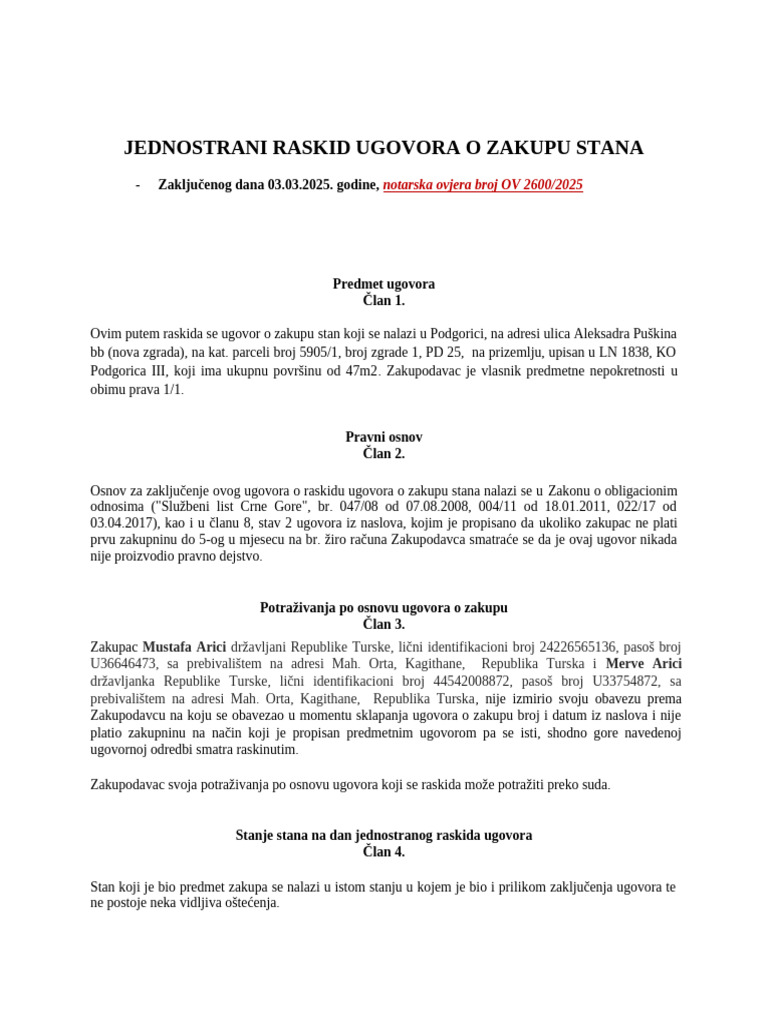 Jednostrani Raskid Ugovora o Zakupu Roma Komerc | PDF