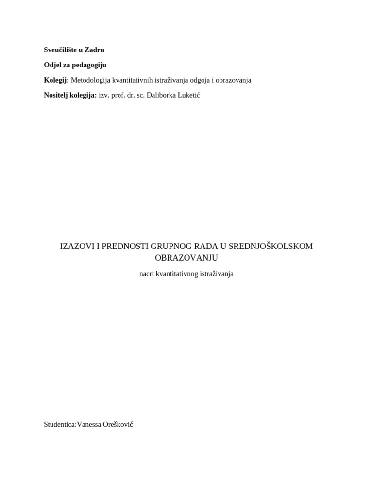 Nacrt Kvan. Istraživanja | PDF