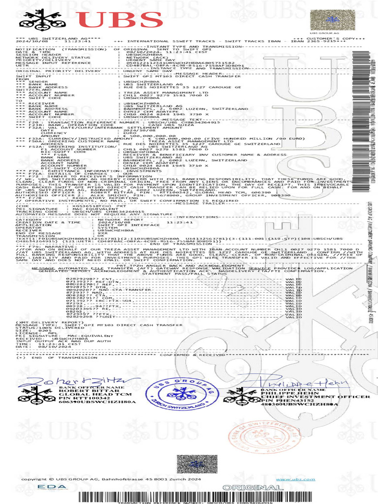 Slips Ubs Terza Deniz Gpi Mt103 Wire Cash Tra 500 - 250108 - 153019 ...