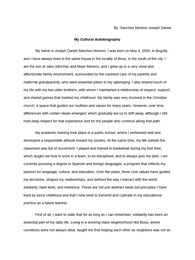 Joseph Daniel's Cultural Autobiography | PDF | Psychological Resilience ...