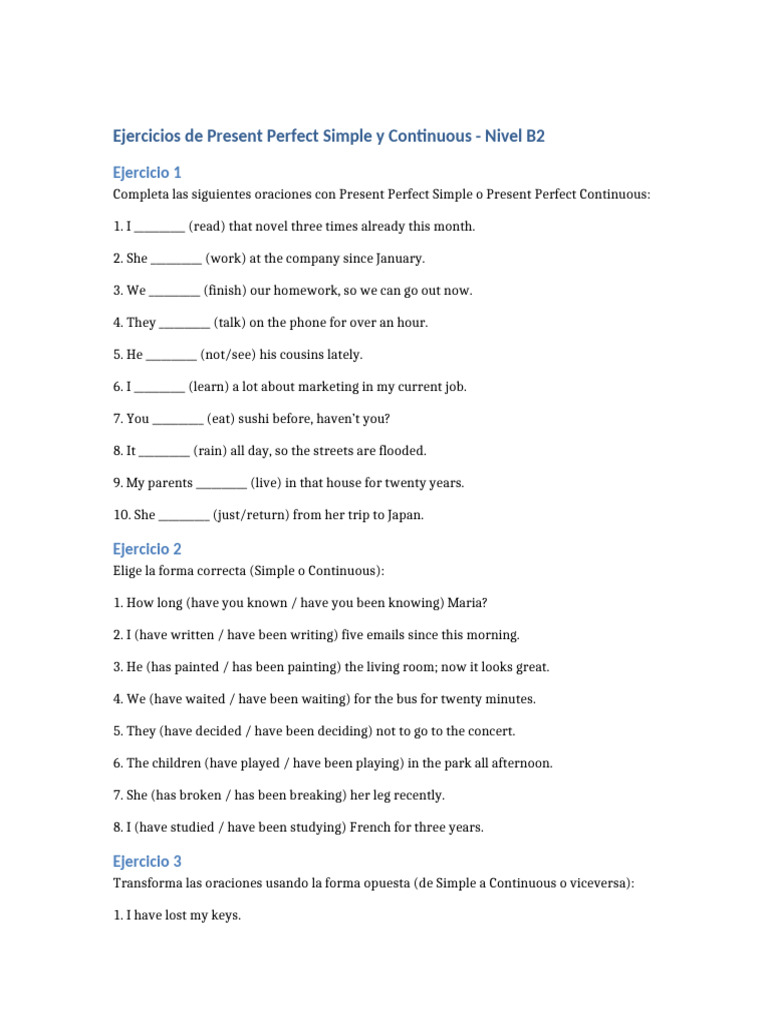 Ejercicios de Present Perfect B2 | PDF