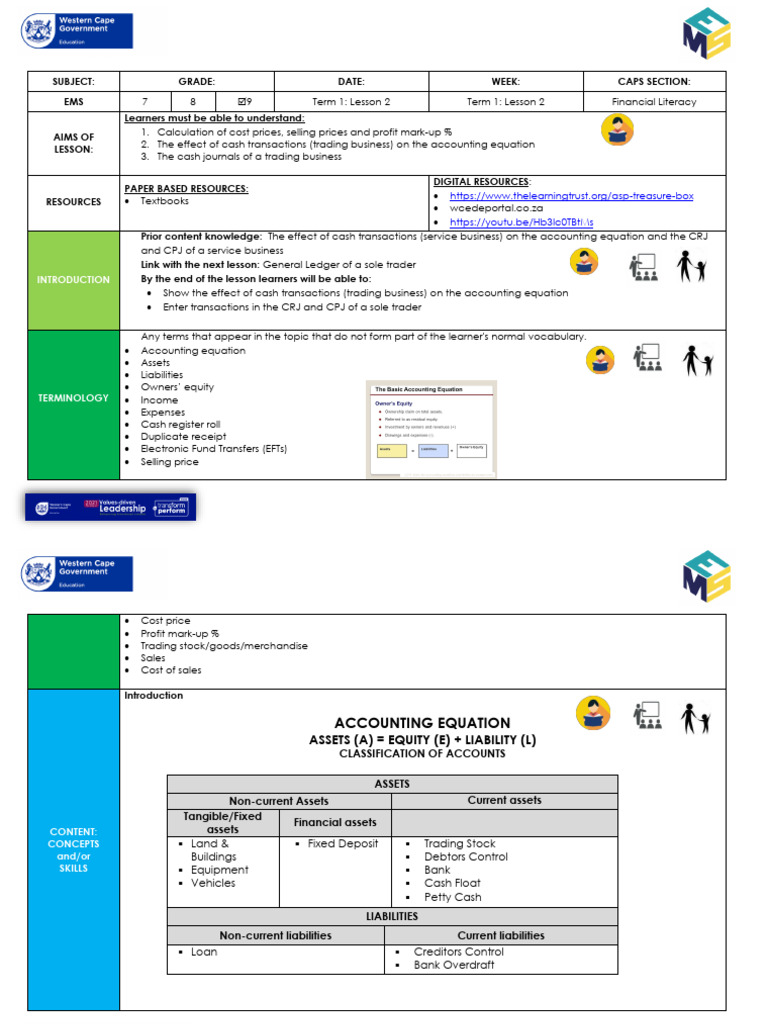 Lesson Plan Grade 9 EMS Term 1 Lesson 2 | PDF | Equity (Finance) | Income