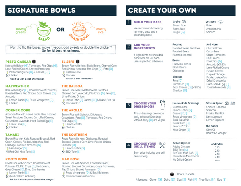 Roots Natural Kitchen Menu 2024 | PDF | Pesto | Pickling