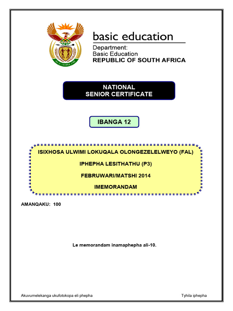IsiXhosa FAL P3 Feb-March 2014 Memo | PDF