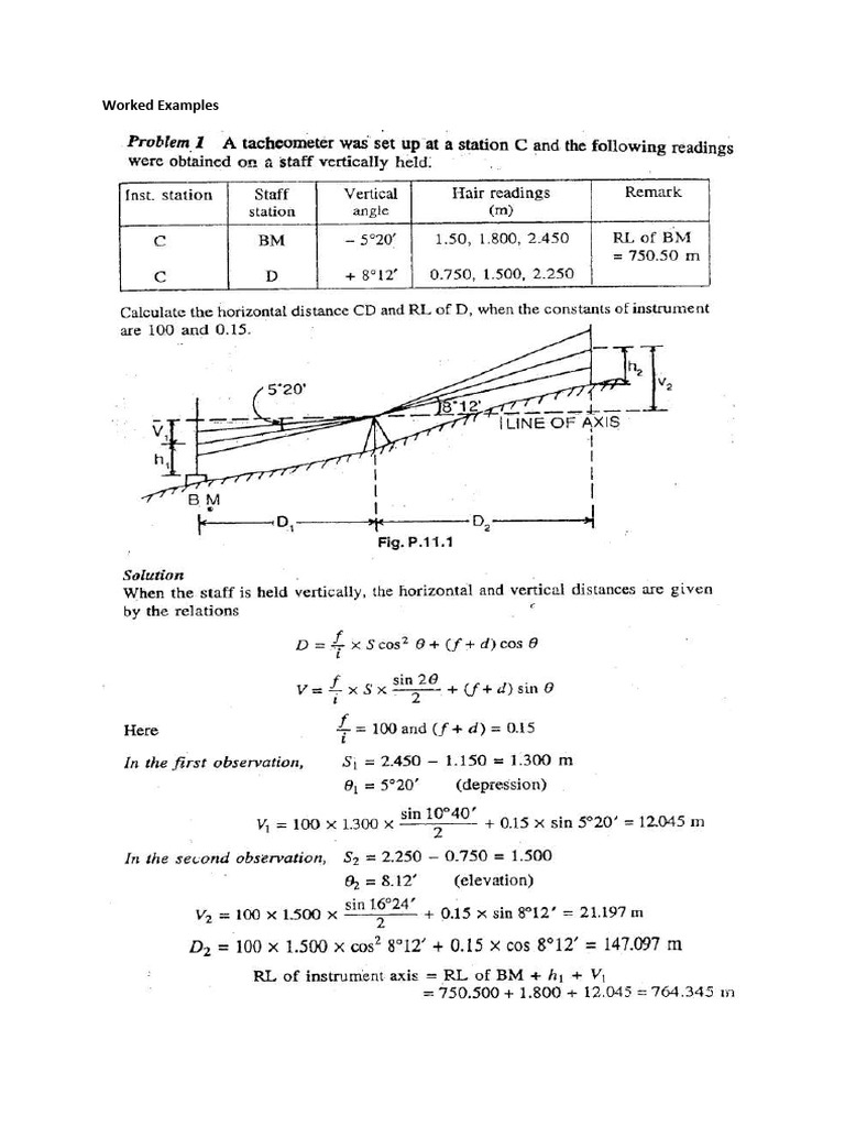 Tacheometry Examples | PDF