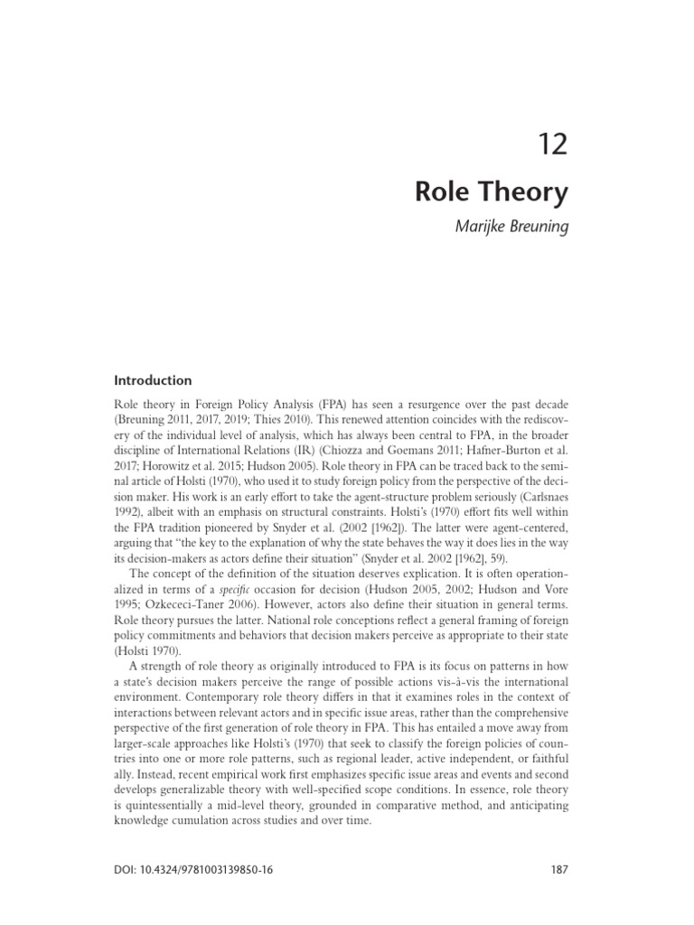 Role Theory in Foreign Policy Analysis | PDF | Behavioural Sciences