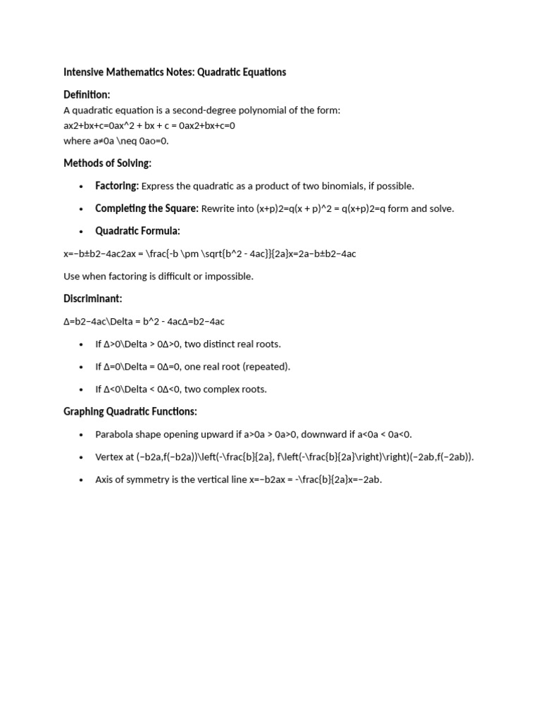 Intensive Mathematics Notes | PDF