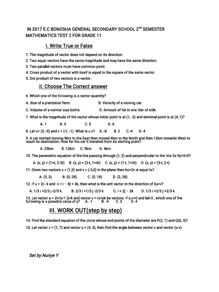 Test 2 For g11 2nd Semester | PDF