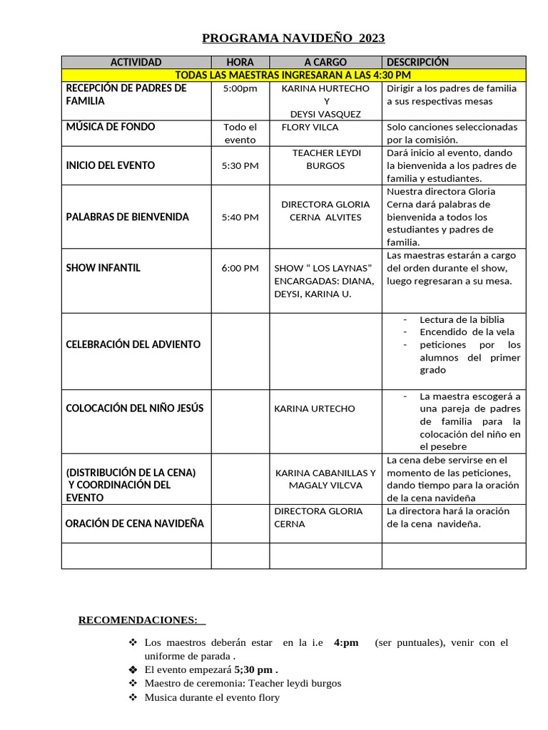 Programa Navidad 2023: Actividades y Horarios | PDF | Observancias de ...