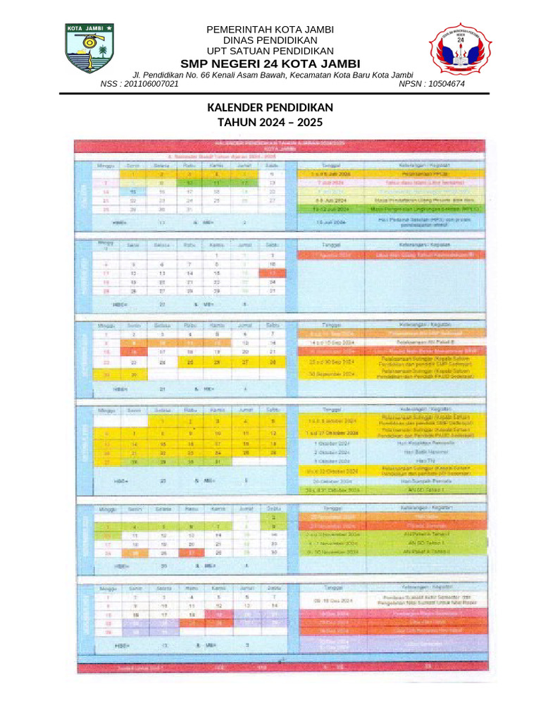 Kalender Pendidikan SMP Negeri 24 Jambi | PDF