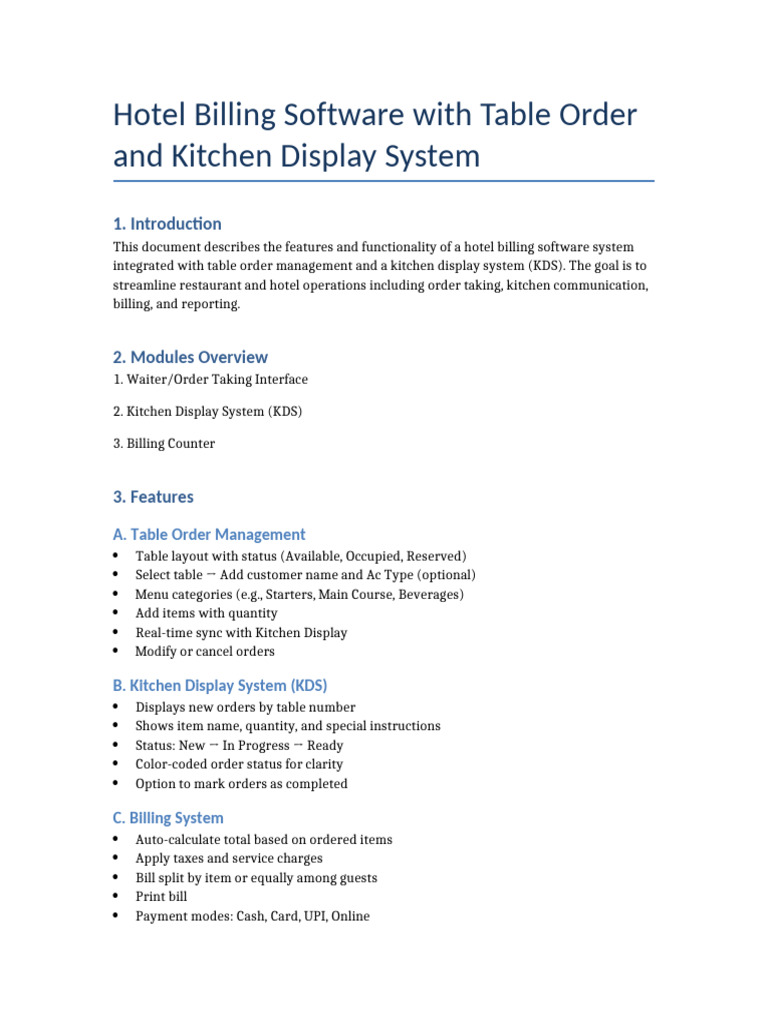 Hotel Billing Software Documentation | PDF