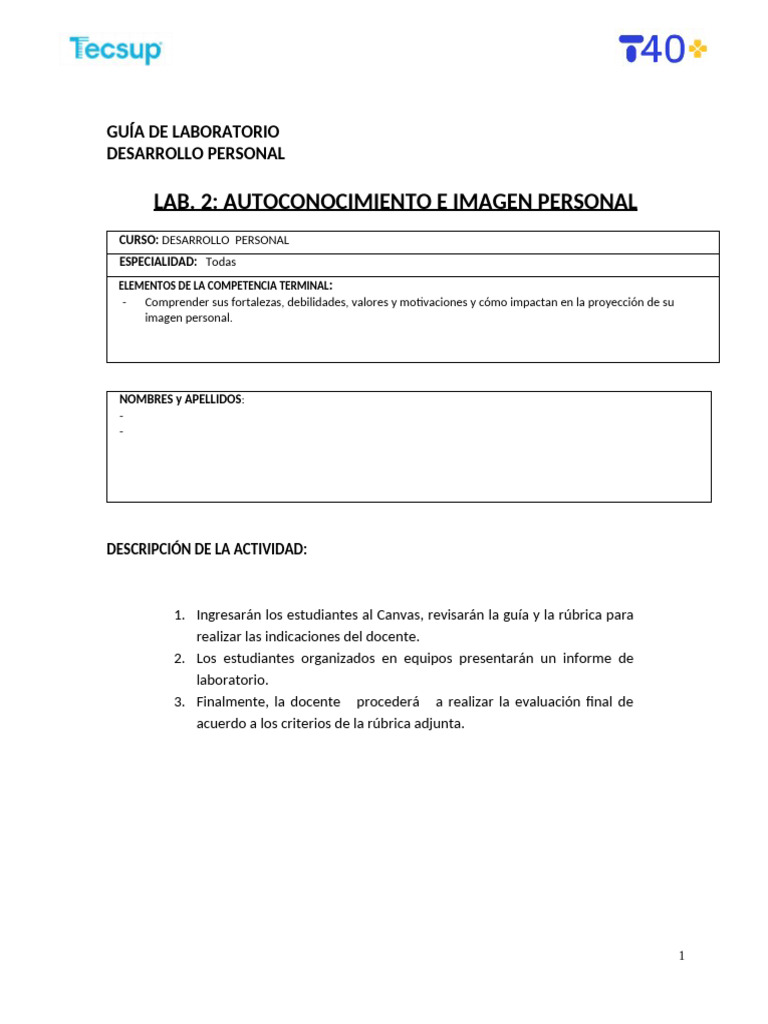 Guía Lab 2 Autoconocimiento-1 | PDF | Aprendizaje | Comunicación humana