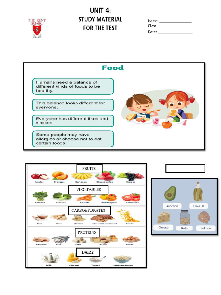 Guías de Aprendizaje y Apoyo de Material para Prueba Unit 4 Eating Healthy Third Graders | PDF