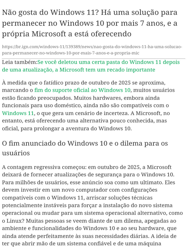 Permanência no Windows 10 até 2032 | PDF | Windows 10 | Microsoft Windows