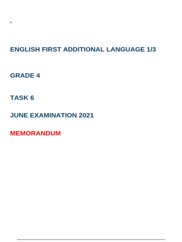 GR 4 English First Additional Language Task 6 June Exam Oral Memo | PDF