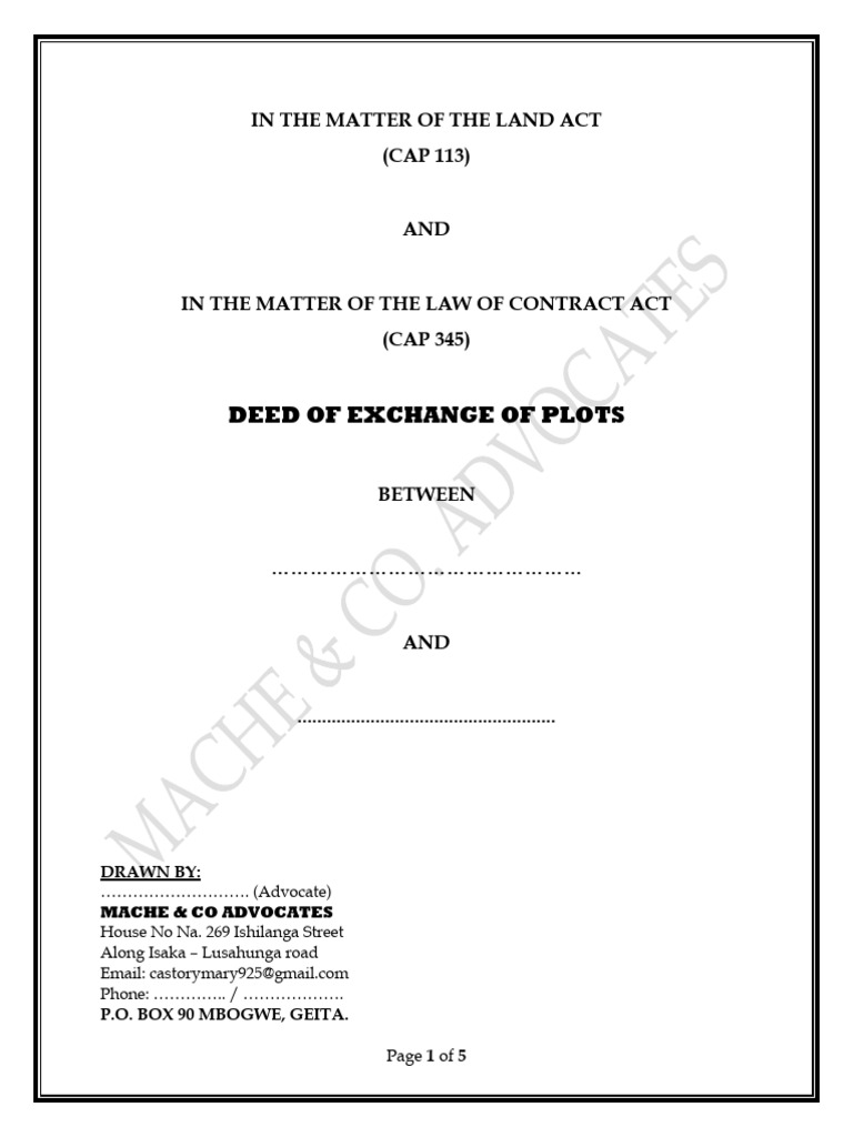 Deed of Exchange of Plots Sample | PDF | Common Law