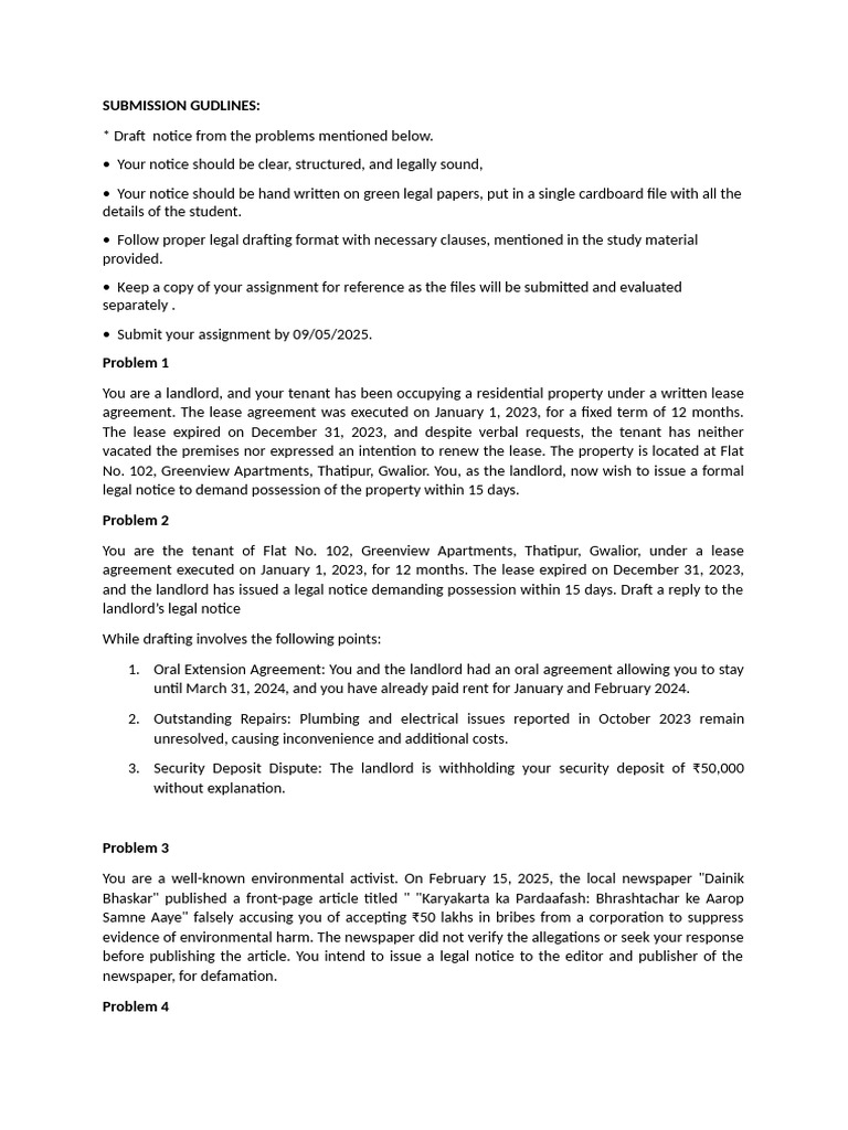 Legal Drafting Assignment | PDF | Lease | Leasehold Estate