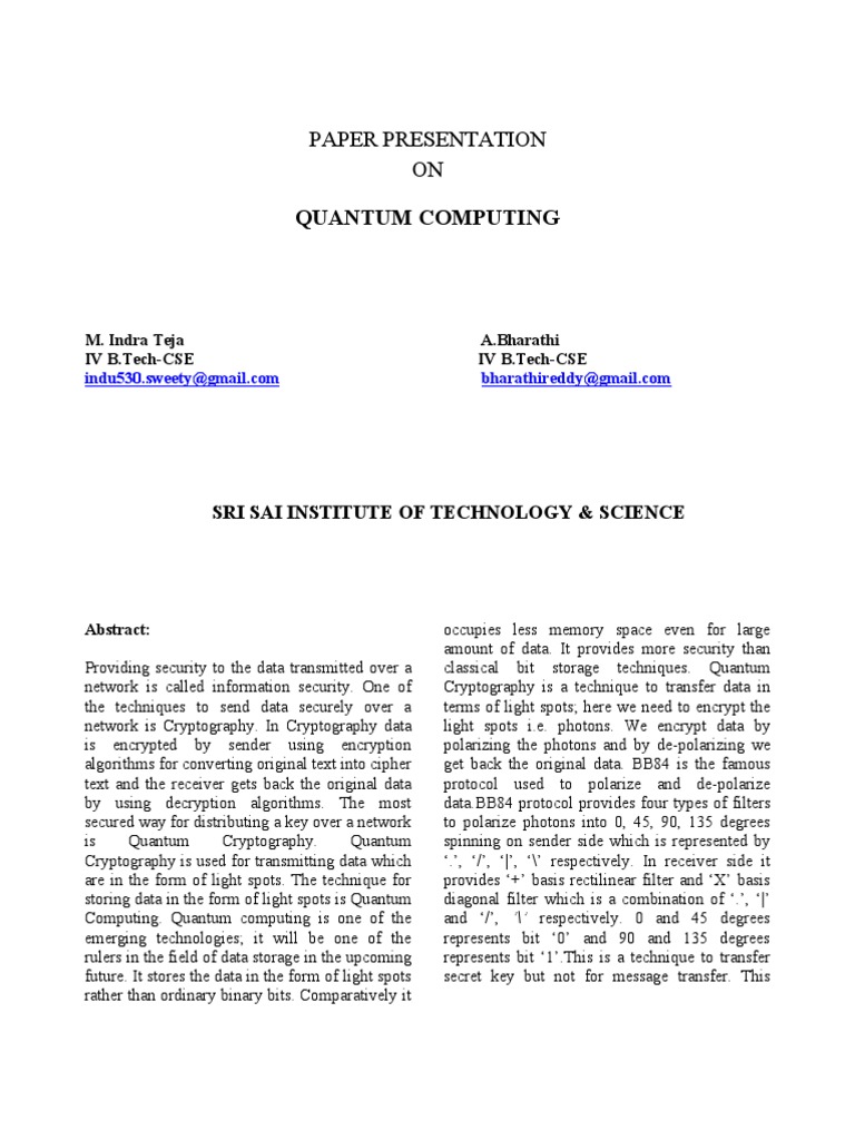 Quantum Computing: Paper Presentation ON | PDF | Quantum Computing | Cryptography