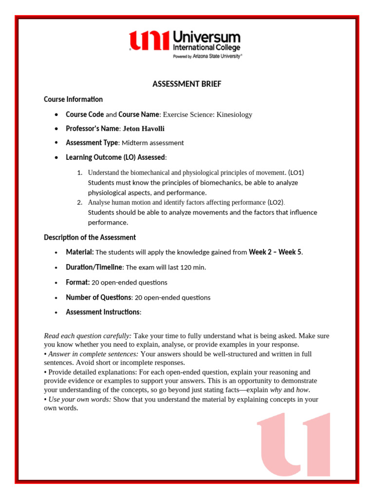 Assessment Brief - Exercise Science Kinesiology | PDF | Critical ...