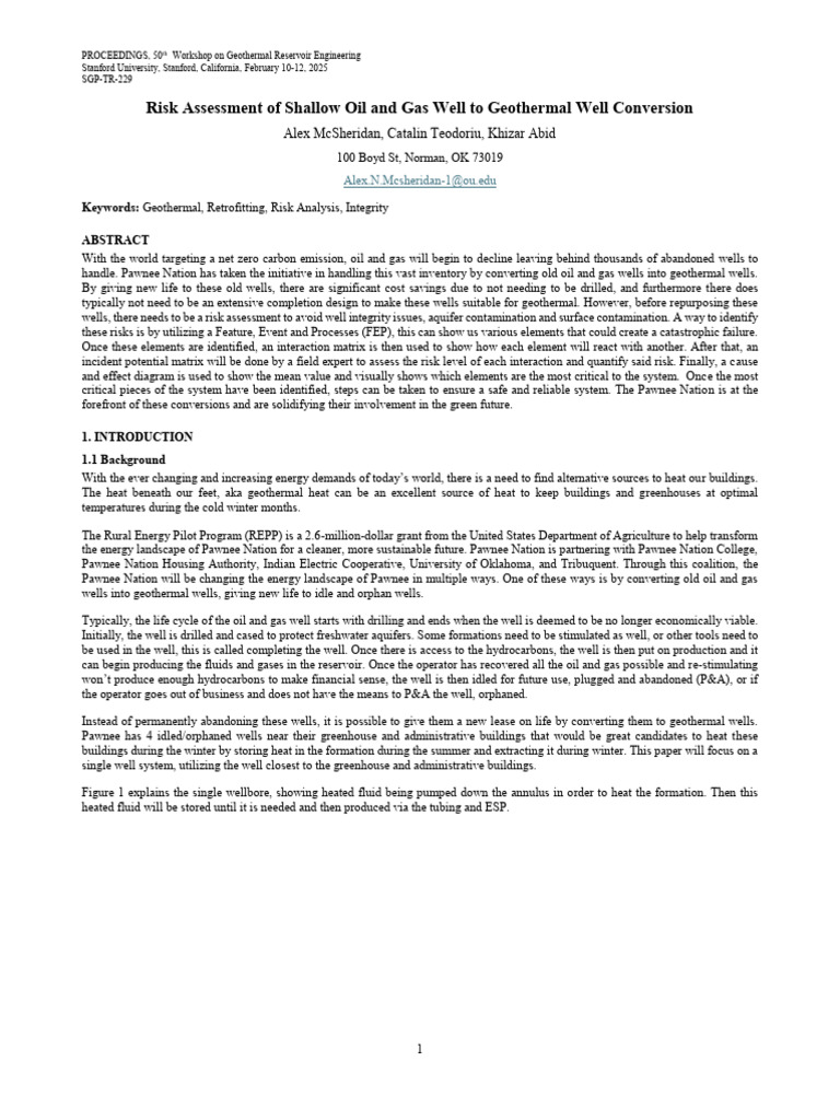 Risk Assessment of Shallow Oil and Gas Well To Geothermal Well ...