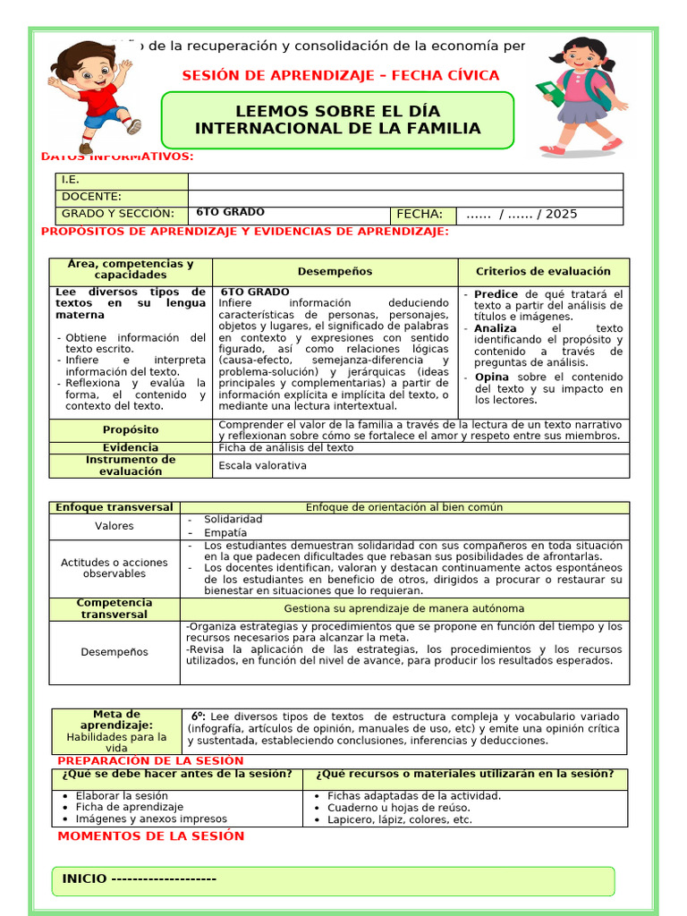 Fecha Civica-16-05-Leemos Sobre El Día Internacional de La Familia ...