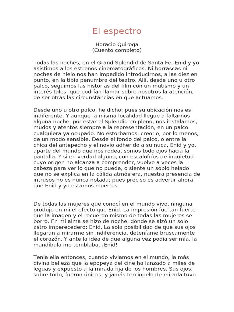 El Espectro. Horacio Quiroga | PDF | Amor