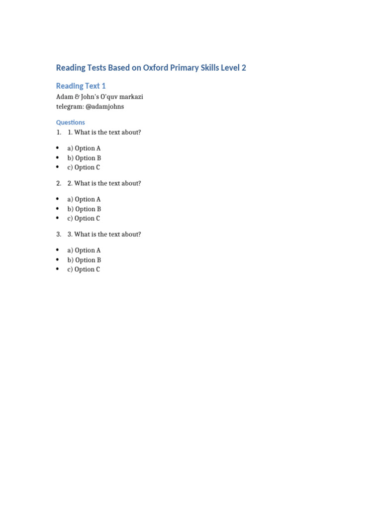 Reading Tests Oxford Primary Skills Level 2 | PDF