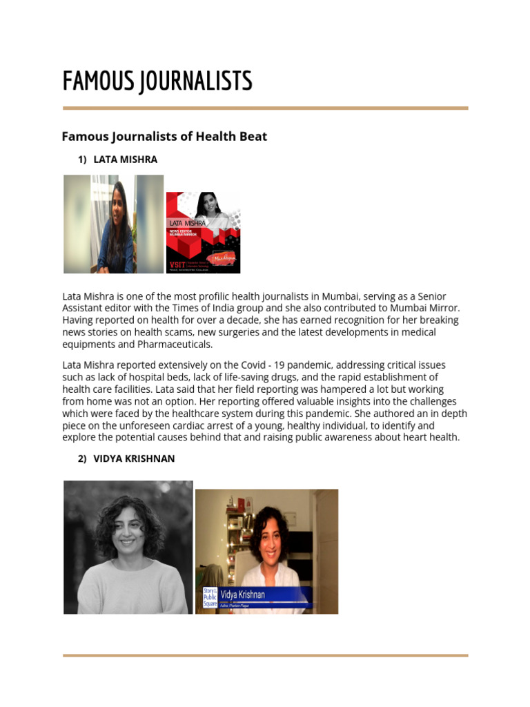 Notable Indian Journalists Across Beats | PDF