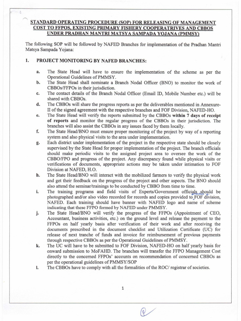 Sop Under Pmmsy | PDF