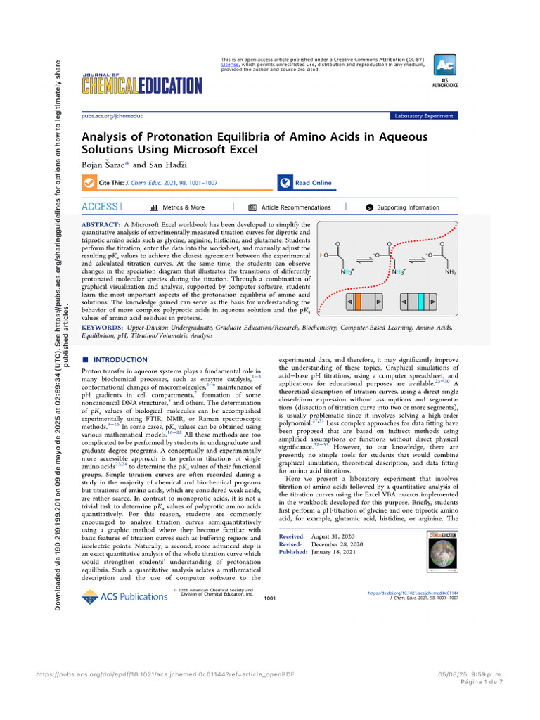 Analysis of Protonation Equilibria of Amino Acids in Aqueous Solutions Using Mic | PDF ...