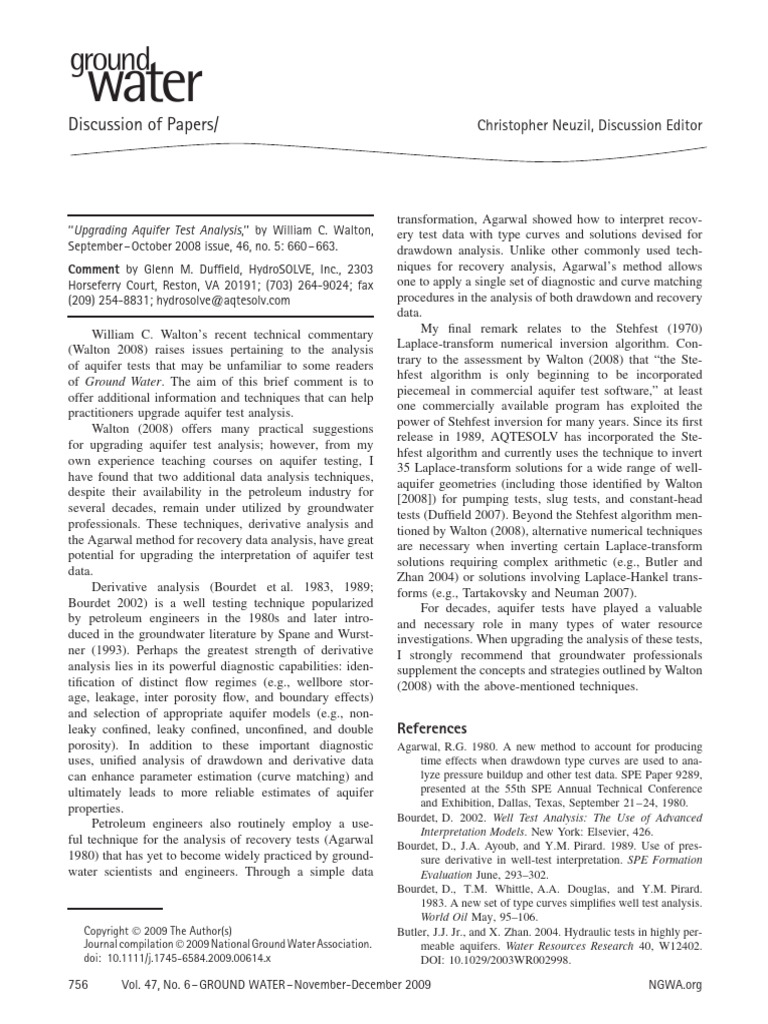 Upgrading Aquifer Test Analysis,’’ by William C. Walton, September ...
