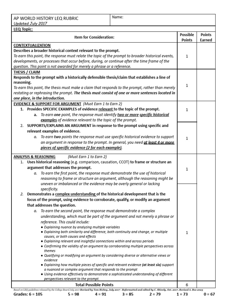 AP World History LEQ Scoring Guide | PDF | Argument | Cognition