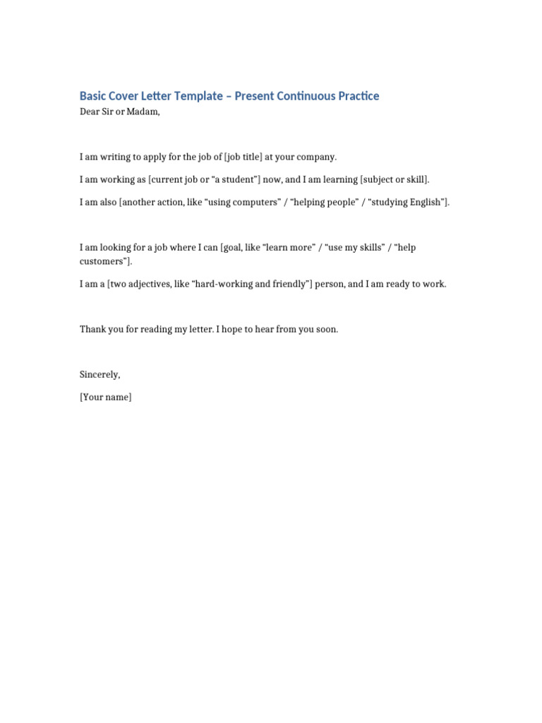 Cover Letter Template Basic Level | PDF