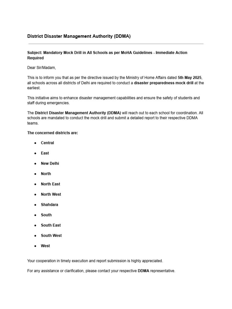 DDMA Mandates School Disaster Drills | PDF | Emergency Management ...