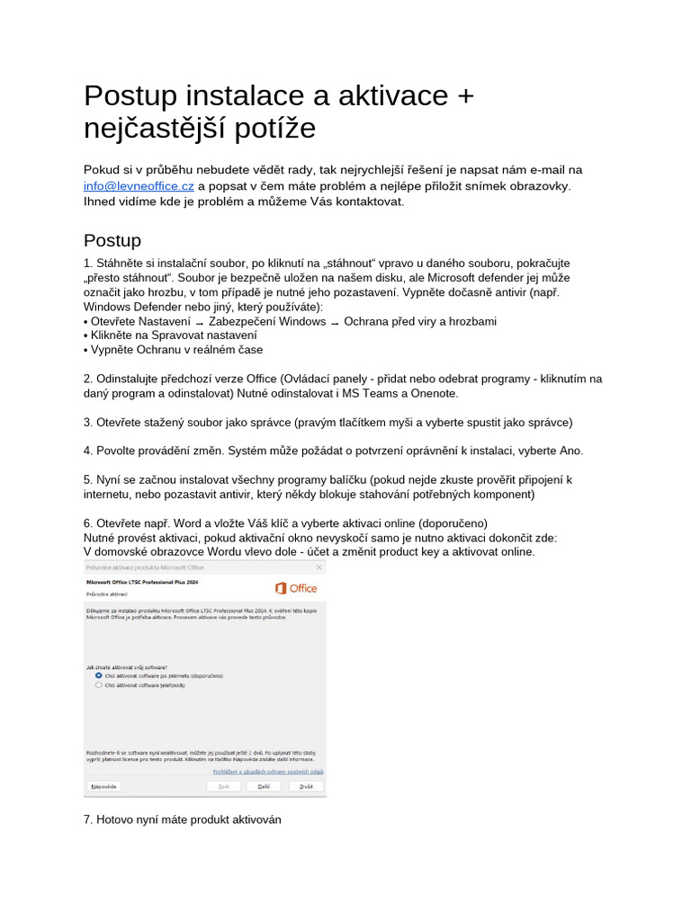 Postup Instalace A Aktivace + Nejčastější Potíže | PDF