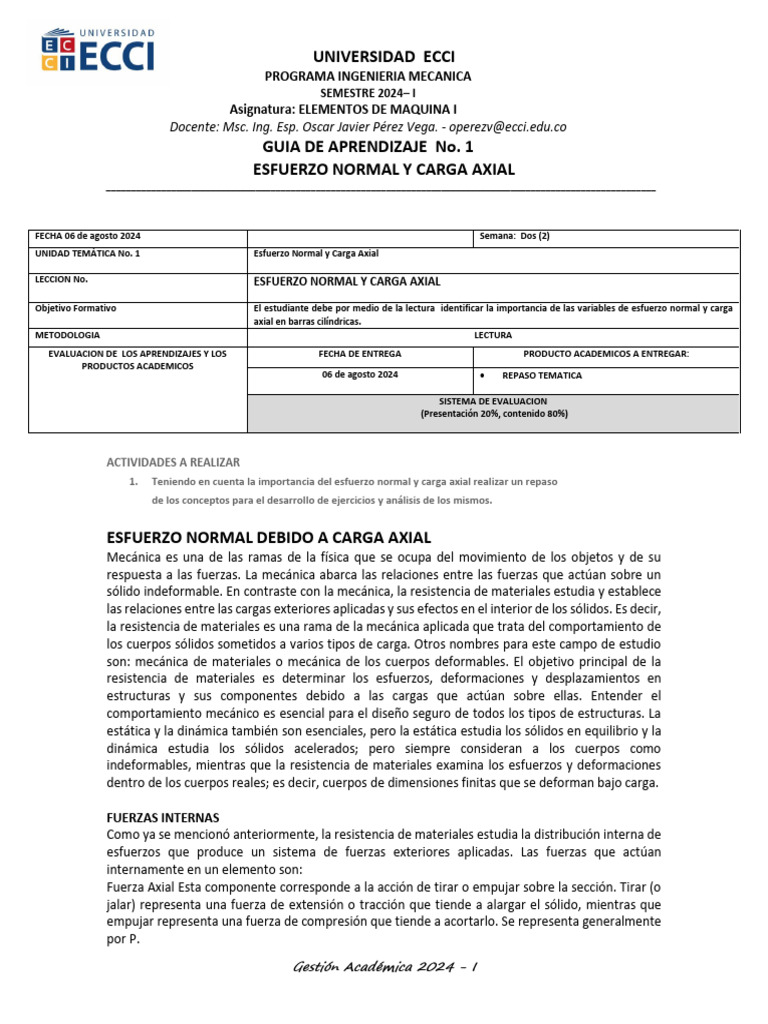 Guia 1 Esfuerzo Normal y Carga Axial | PDF | Resistencia de materiales ...