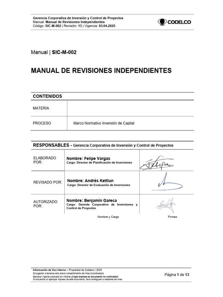Manual de Revisiones Independientes Codelco | PDF | Inversiones ...