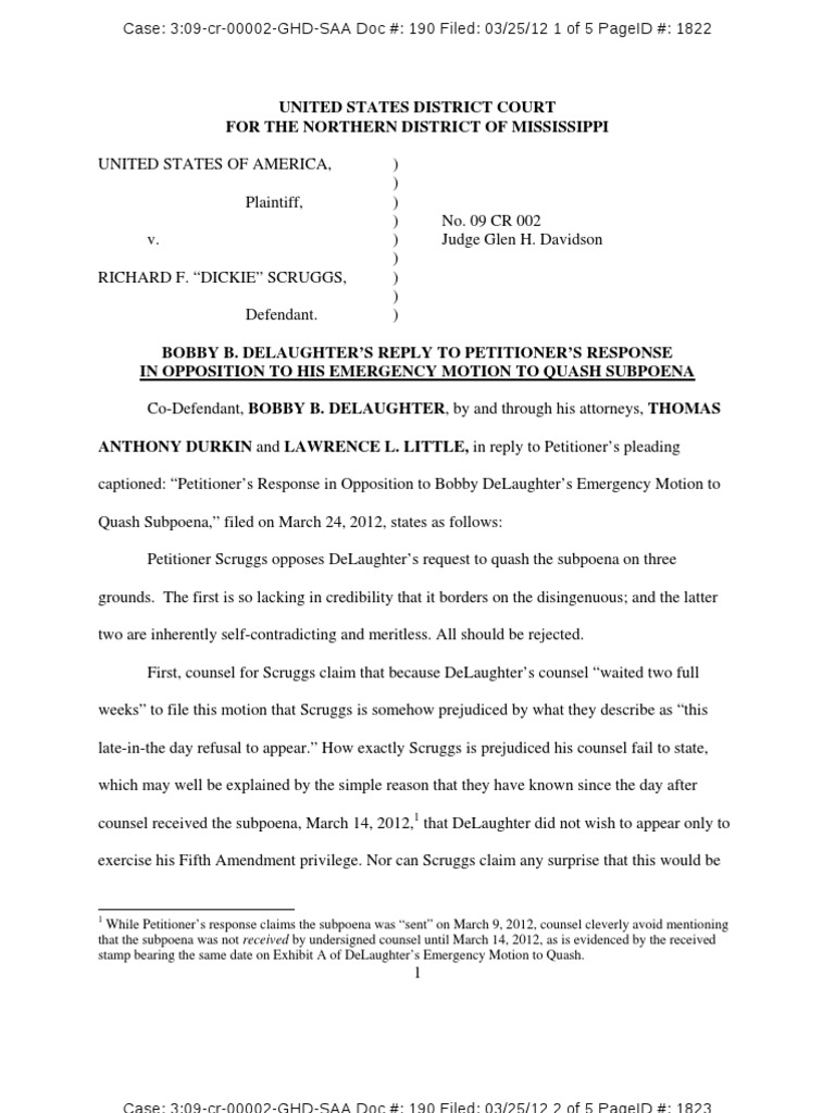 Former Judge Bobby DeLaughter's Response To Dickie Scruggs/Mike Moore ...